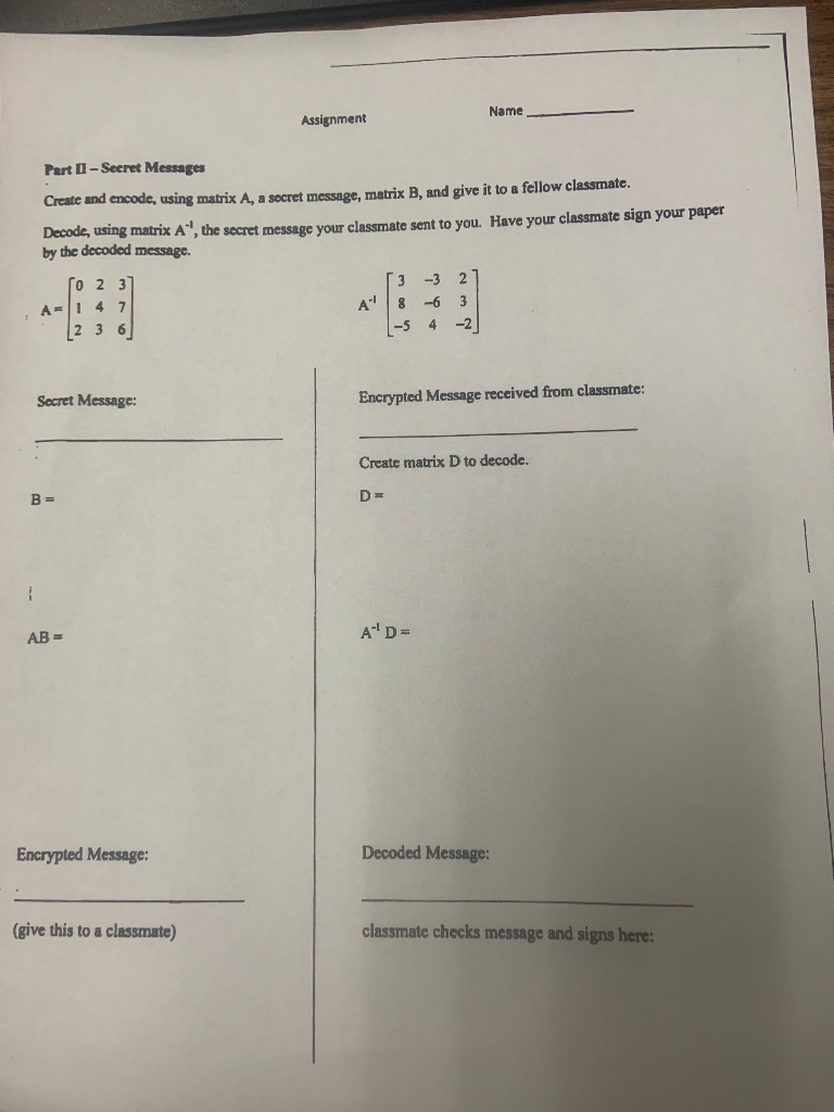 Solved Name Assignment Part II - Secret Messages Create and | Chegg.com