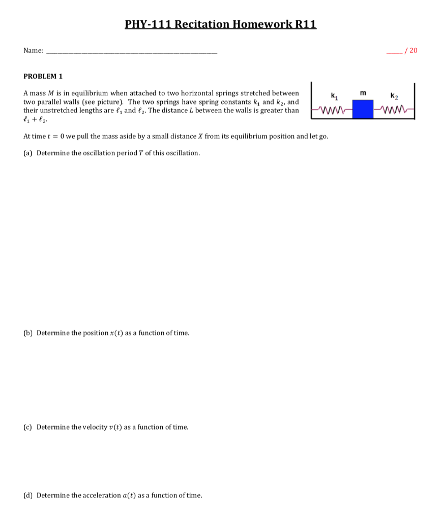 Solved PHY-111 Recitation Homework R11 Name: --- -- PROBLEM | Chegg.com