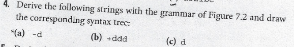 Solved 4. Derive the following strings with the grammar of | Chegg.com