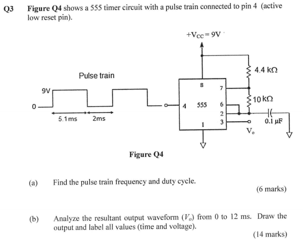 Solved Q3 Figure Q4 shows a 555 timer circuit with a pulse | Chegg.com