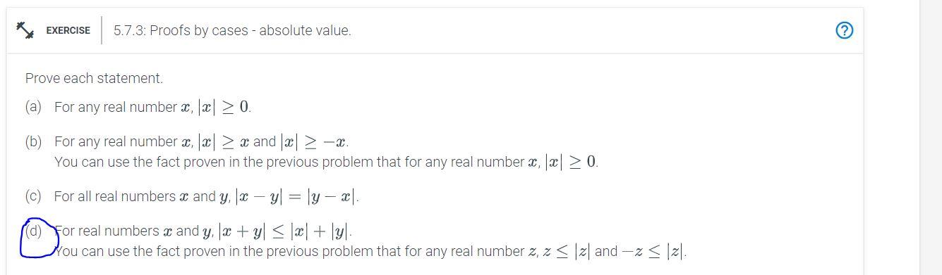 Solved EXERCISE 5.7.3: Proofs by cases - absolute value. | Chegg.com