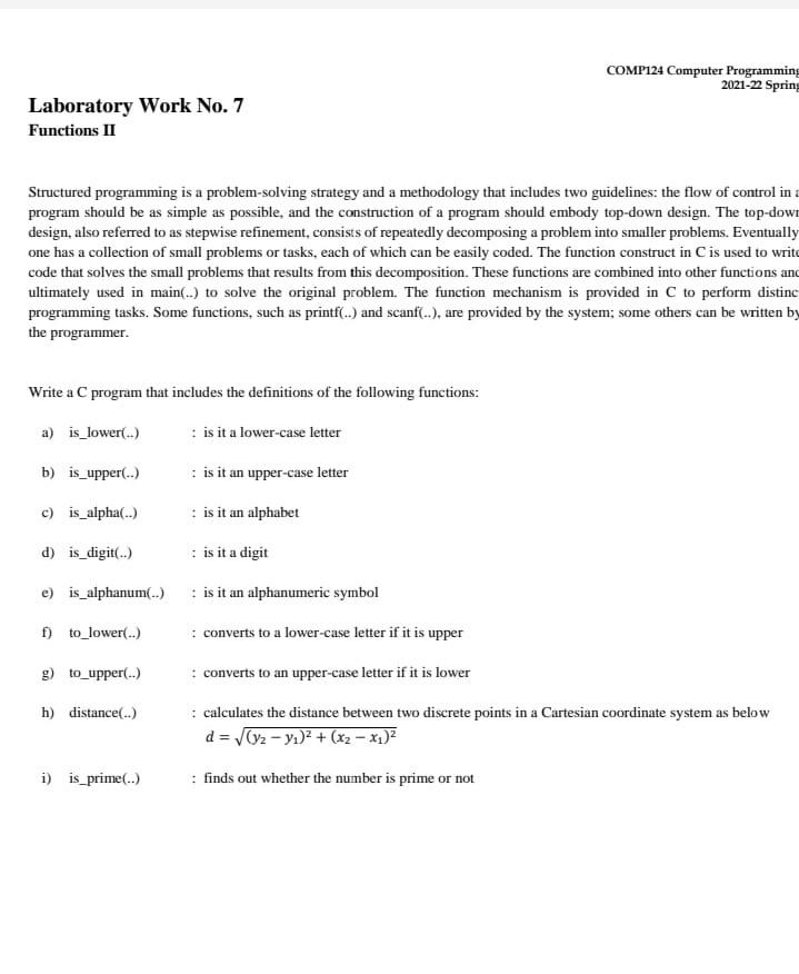 Solved COMP124 Computer Programming 2021-22 Spring | Chegg.com