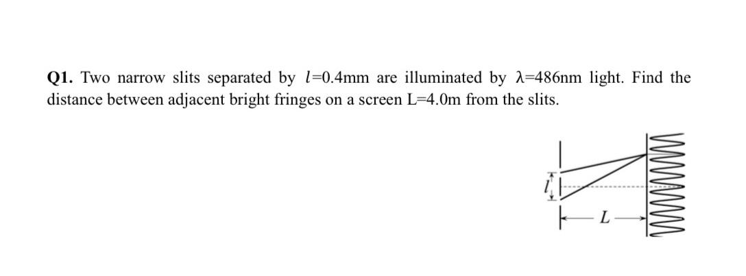 Solved Q1. Two narrow slits separated by l=0.4mm are | Chegg.com