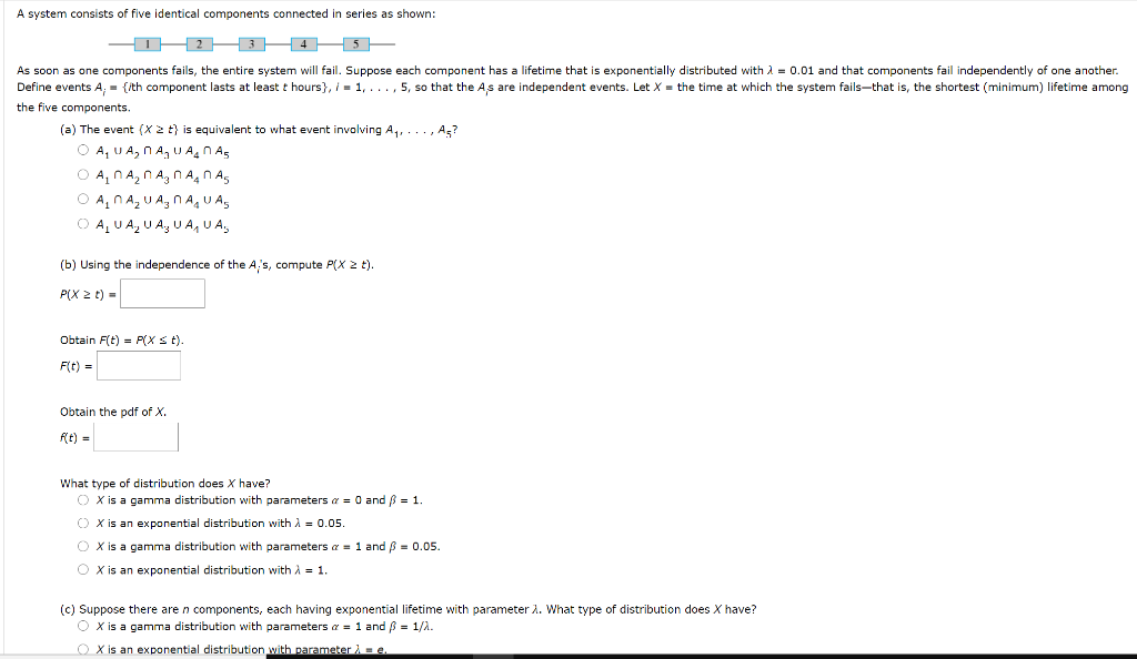 Solved A system consists of five identical components | Chegg.com