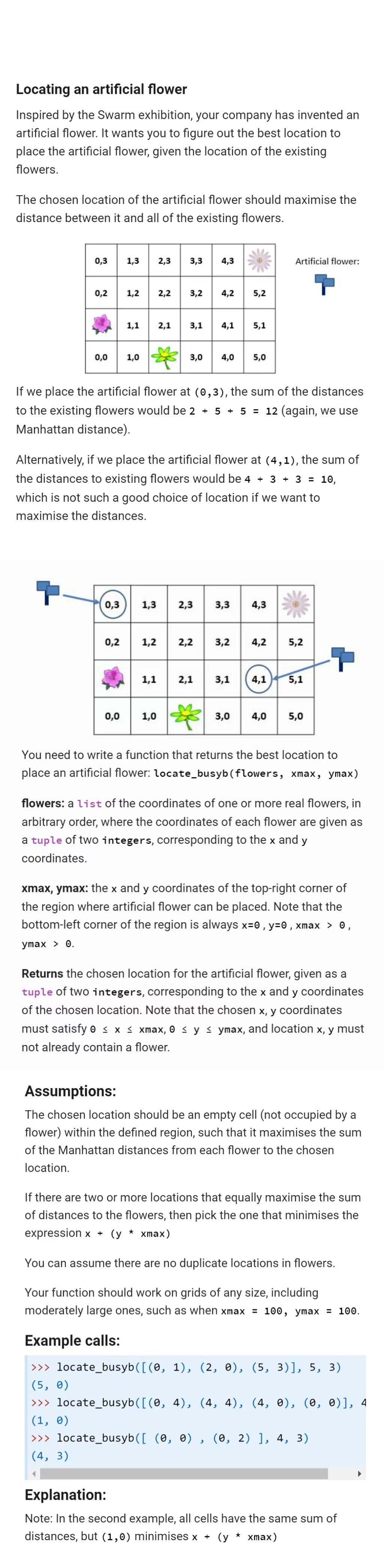 Solved Locating an artificial flower Inspired by the Swarm | Chegg.com