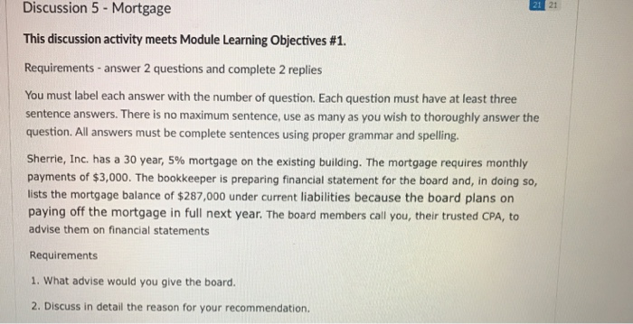 Solved Discussion 5 Mortgage This discussion activity meets | Chegg.com