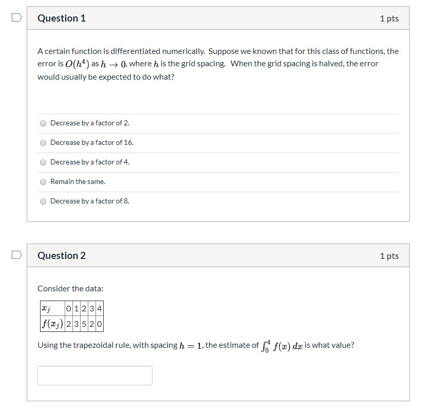 Solved Question 1 1 pts A certain function is differentiated | Chegg.com