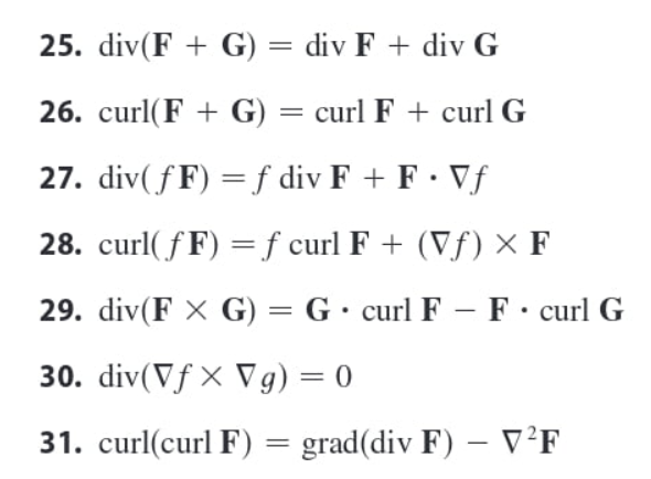 25. div(F+G)=divF+divG 26. curl(F+G)=curlF+curlG 27. | Chegg.com