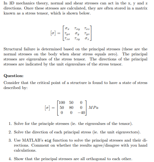 Solved In 3D mechanics theory, normal and shear stresses can | Chegg.com