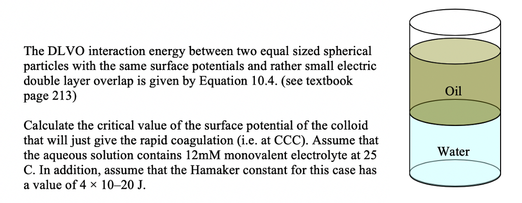 The DLVO interaction energy between two equal sized | Chegg.com