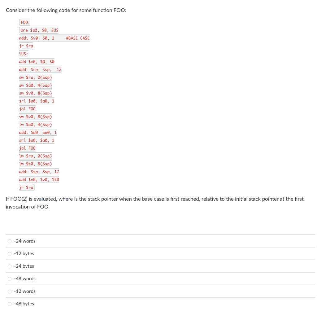 Solved Consider the following code for some function FOO: | Chegg.com