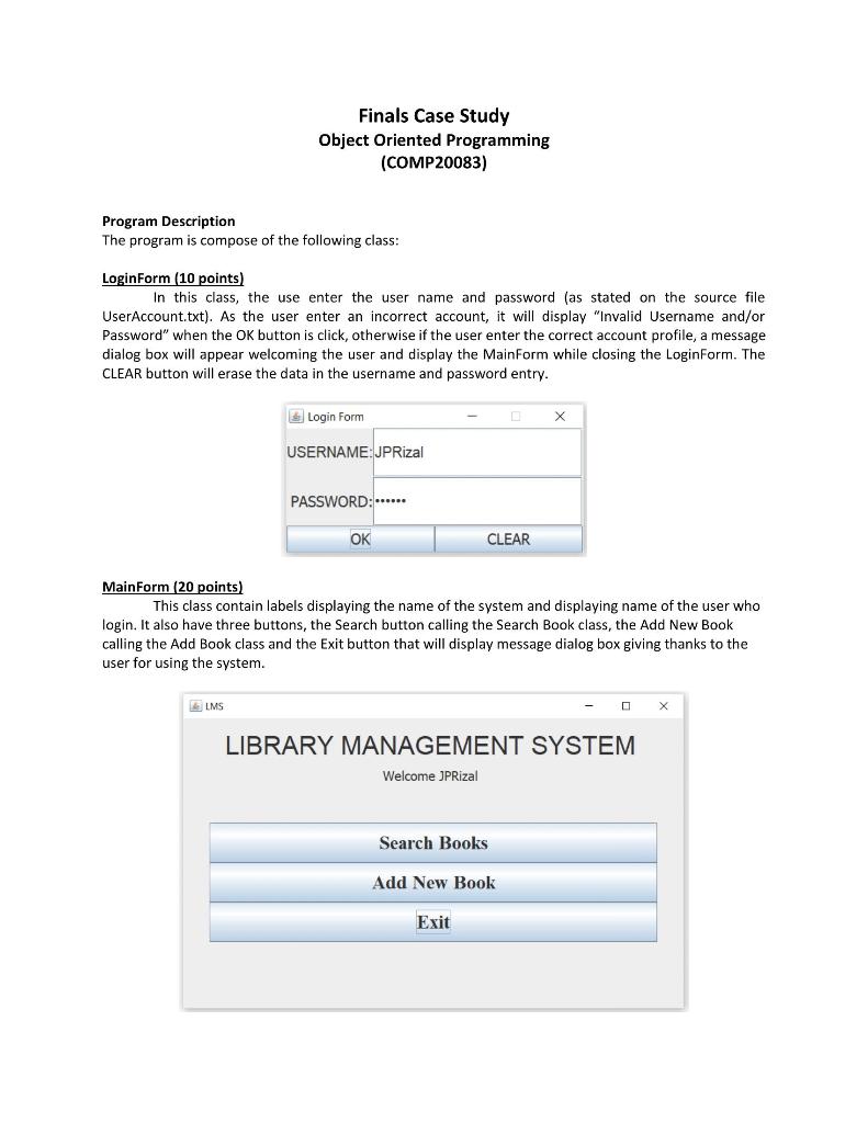 Solved Finals Case Study Object Oriented Programming | Chegg.com