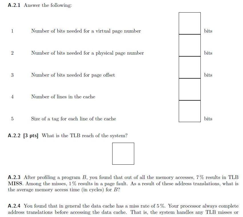 Solved A.2 TLB and Cache based on a previous final exam | Chegg.com