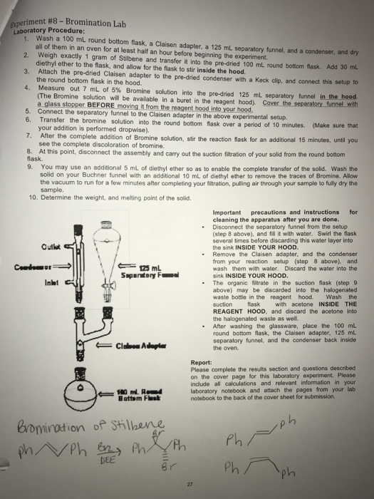 Solved ment #8-Bromination Lab 1. Wash a 100 mL round bottom | Chegg.com