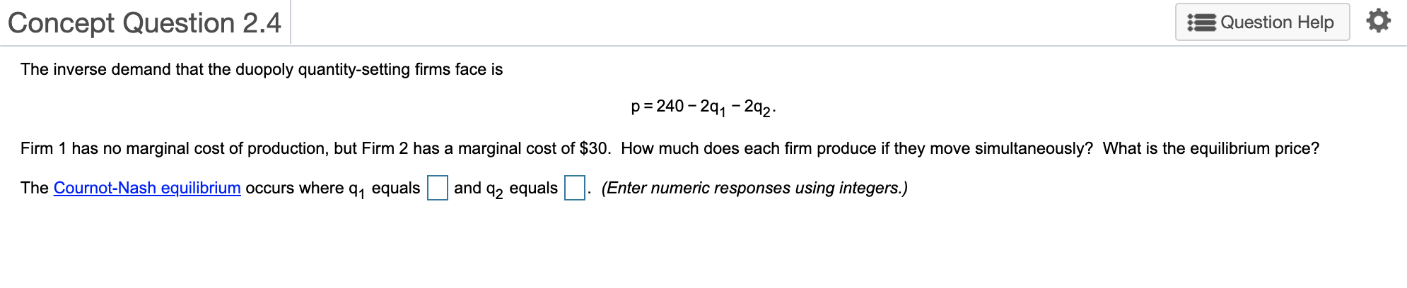 Solved Concept Question 2.4 Question Help The inverse demand | Chegg.com Solved Concept Question 2.4 Question Help The inverse demand | Chegg.com