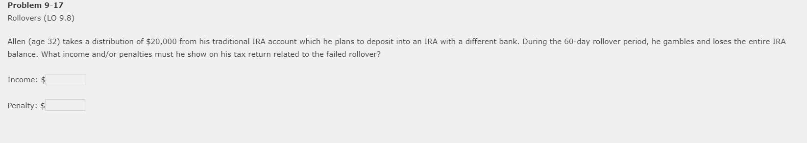 Solved Problem 9-17 Rollovers (LO 9.8) Allen (age 32) takes | Chegg.com