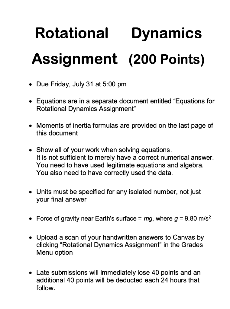 Rotational Dynamics Assignment (200 Points) • Due | Chegg.com