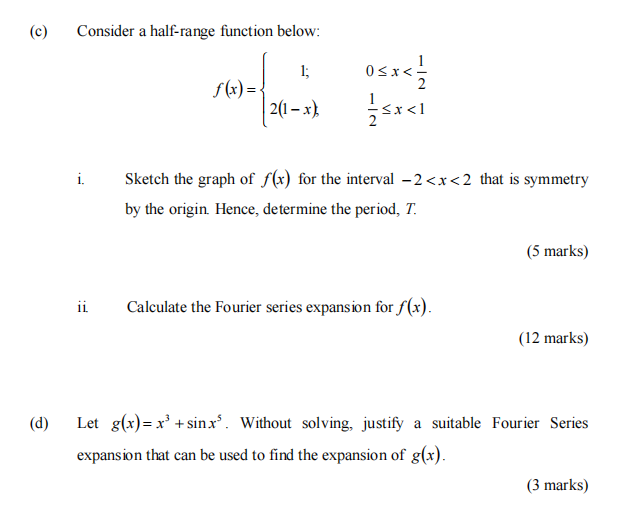 Solved (c) Consider a half-range function below: 1; 05x