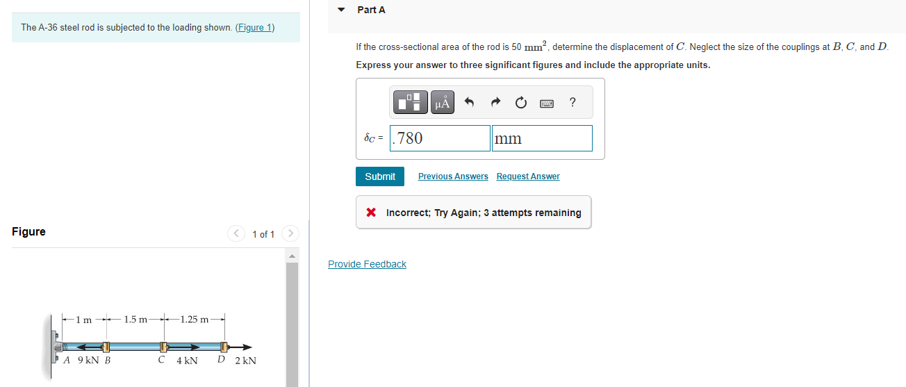 Solved The A-36 steel rod is subjected to the loading shown. | Chegg.com