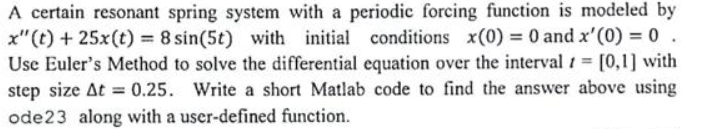 Solved A certain resonant spring system with a periodic | Chegg.com