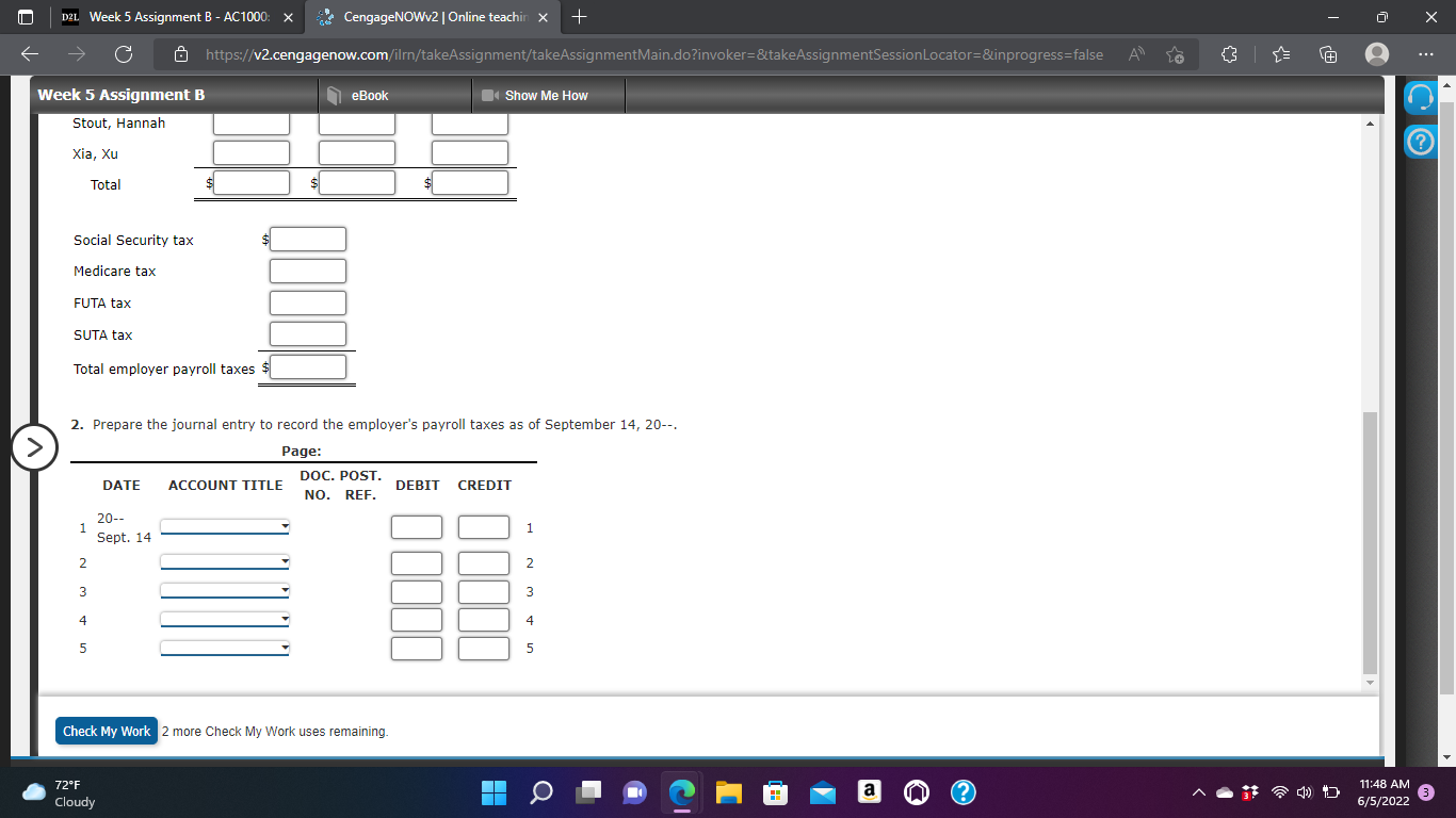 Solved D2L Week 5 Assignment B - AC1000: x CengageNOWv2 | | Chegg.com