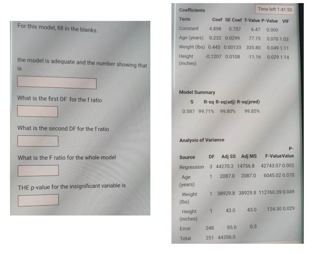 Solved Coefficients Time left 1:41:50 Term Coef SE Coef | Chegg.com
