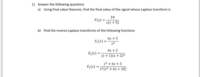 Solved 1) Answer the following questions a) Using final | Chegg.com