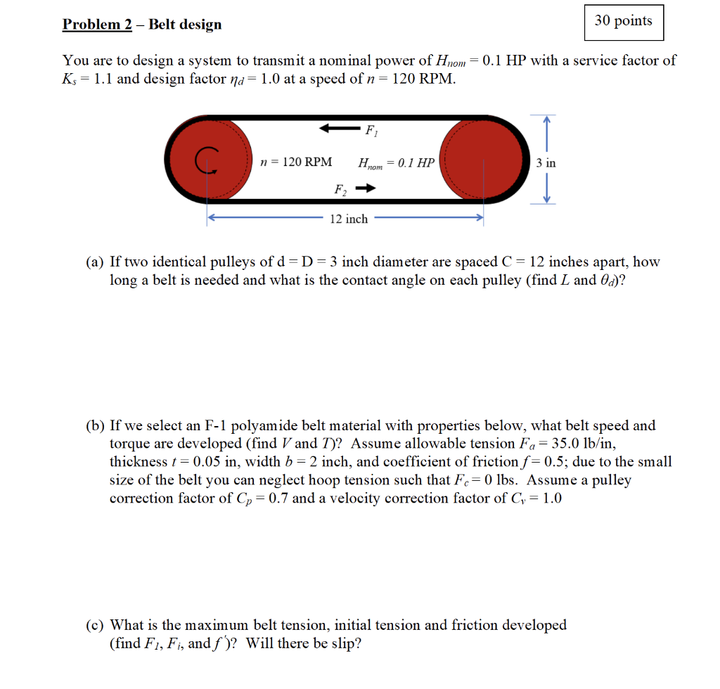 Solved Problem 2 - Belt design 30 points You are to design a | Chegg.com