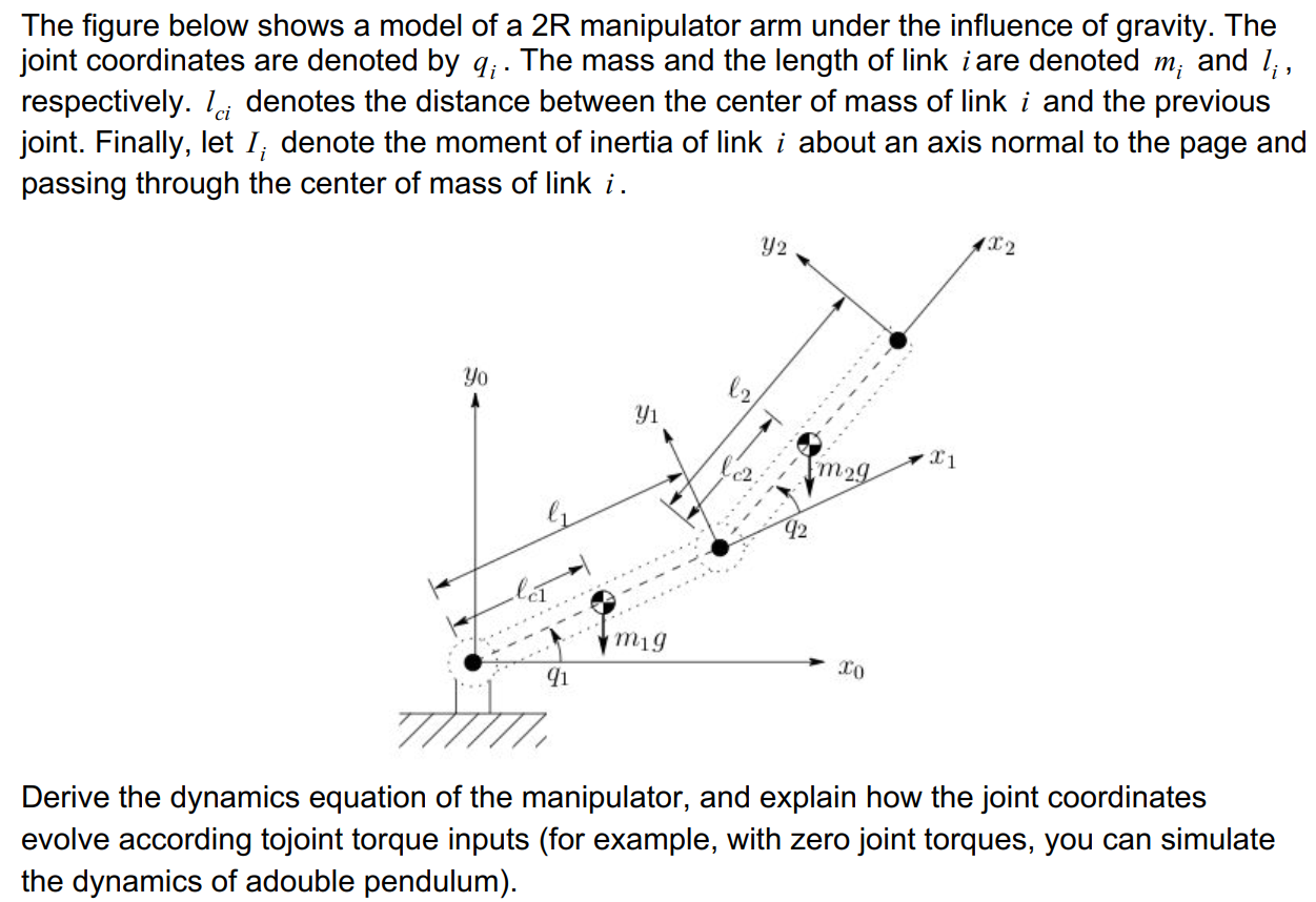 Solved The figure below shows a model of a 2R manipulator | Chegg.com
