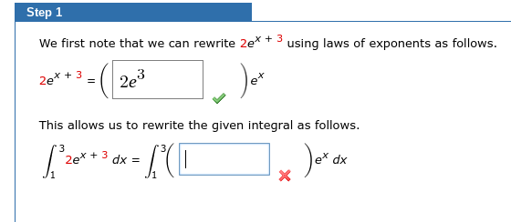 Solved We first note that we can rewrite 2ex+3 using laws of | Chegg.com