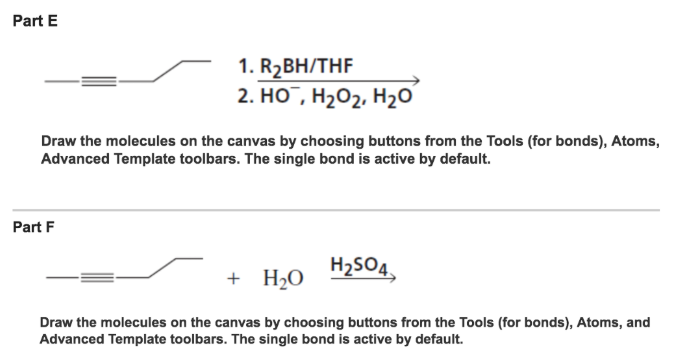 Solved Part E 1. R2BH/THF 2. HO, H2O2, H20 Draw the | Chegg.com