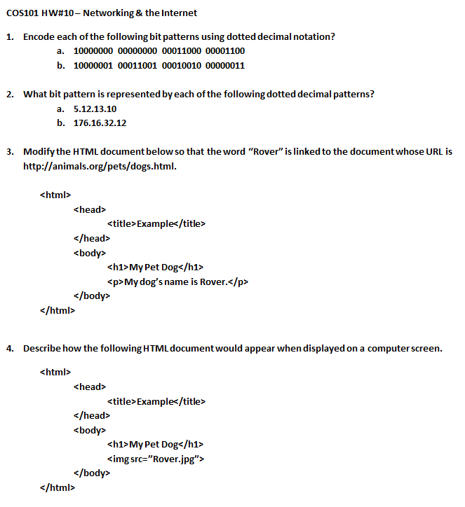 Solved COS101 HW#10 - Networking & the Internet 1. Encode | Chegg.com