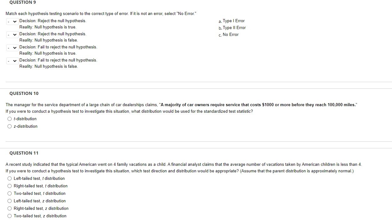 Solved QUESTION 9Match each hypothesis testing scenario to | Chegg.com
