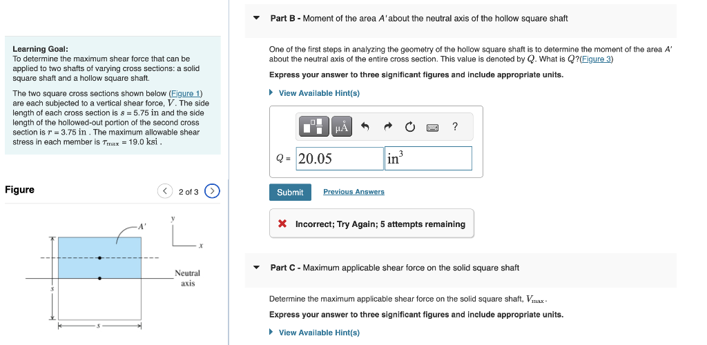 Solved Part A - Moment of the area A′ about the neutral axis | Chegg.com