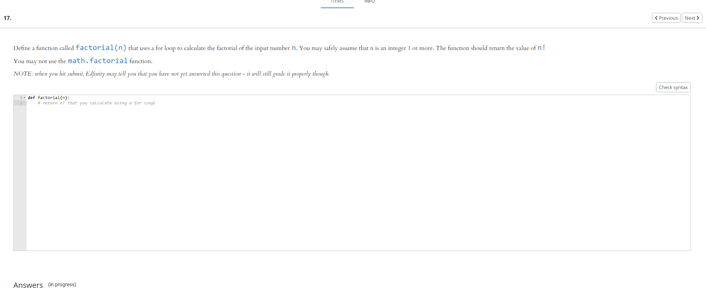 Solved TIEMS INFO 17. Define a function | Chegg.com