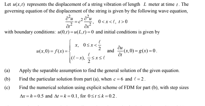 Solved Let u(x,t) represents the displacement of a string | Chegg.com