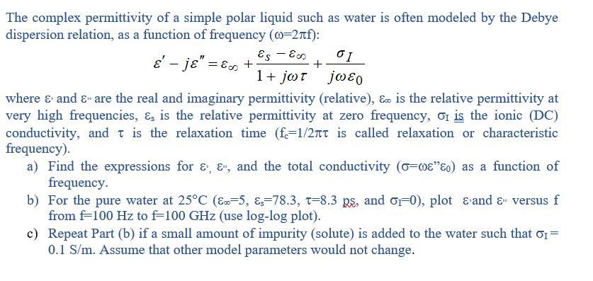 01 + 1 + jot The complex permittivity of a simple | Chegg.com