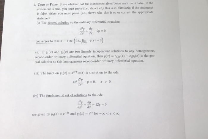 Solved 1. True or False. State whether not the statements | Chegg.com