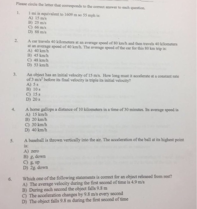 Solved Please circle the letter that corresponds to the | Chegg.com