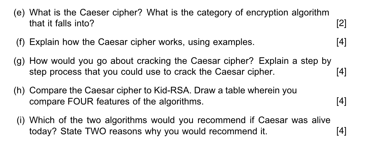 Solved (e) What is the Caeser cipher? What is the category | Chegg.com