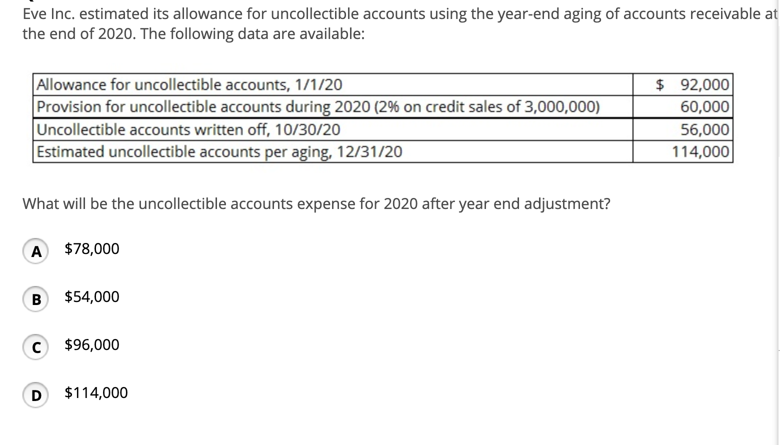 Solved Eve Inc. estimated its allowance for uncollectible | Chegg.com