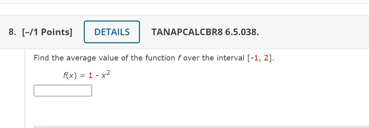 Solved Find the average value of the function f over the | Chegg.com