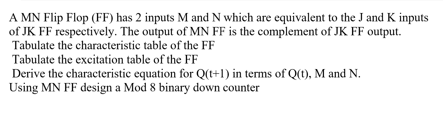Solved A MN Flip Flop (FF) has 2 inputs M and N which are | Chegg.com