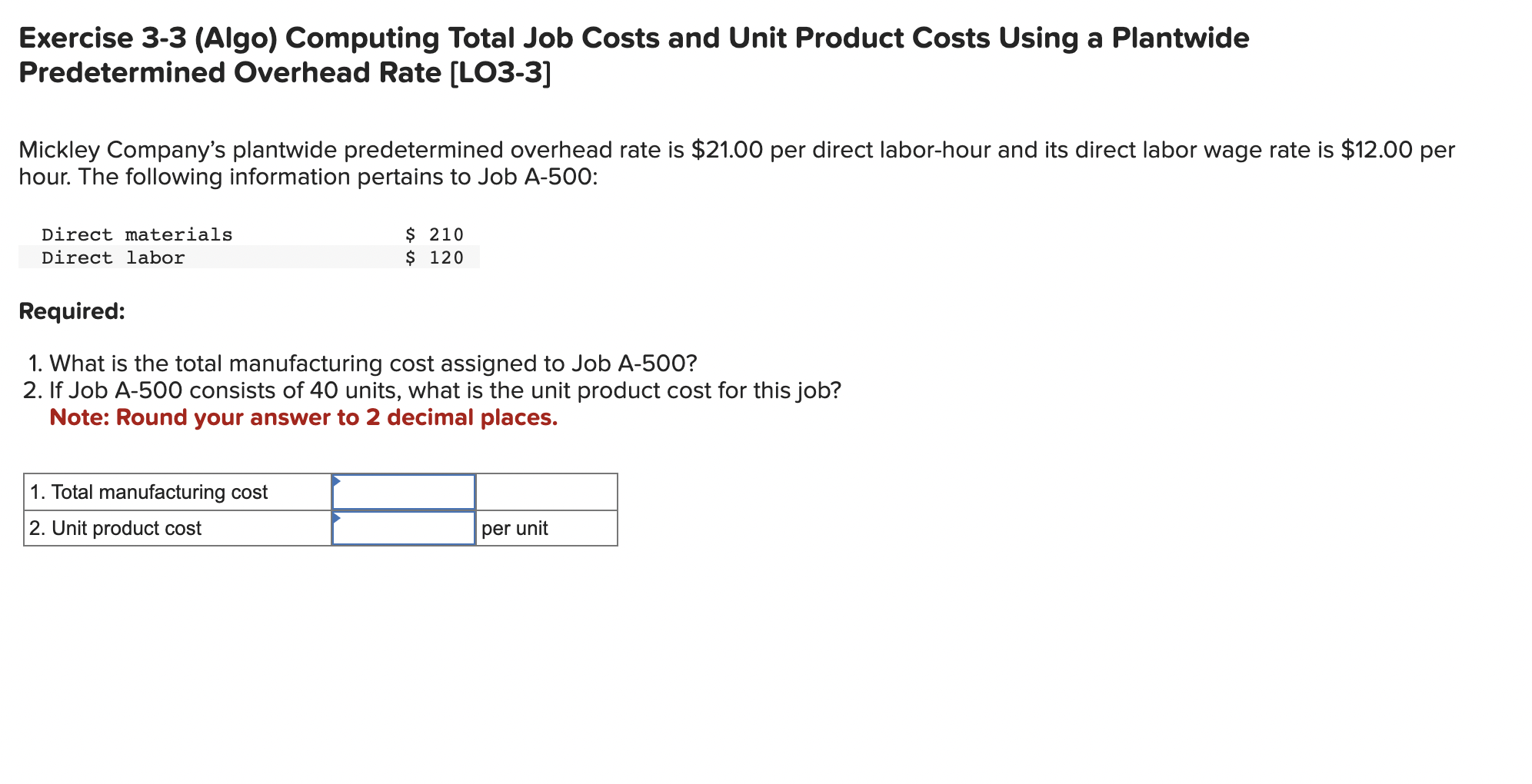 Solved Exercise 3-3 (Algo) Computing Total Job Costs and | Chegg.com