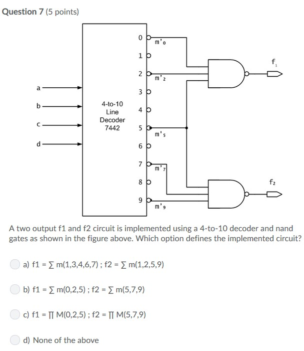 Solved Question 7 (5 points) 1 p m 2 4-to-10 Line Decoder | Chegg.com