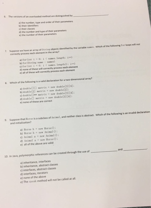 Solved The versions of an overloaded method are | Chegg.com