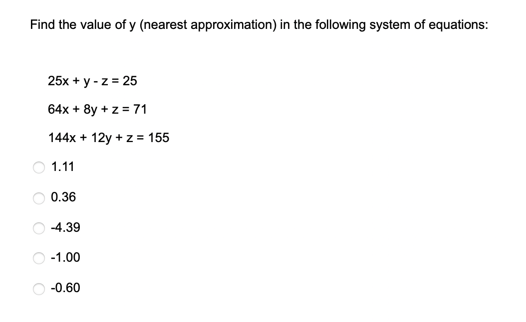 Solved Find the value of y (nearest approximation) in the | Chegg.com