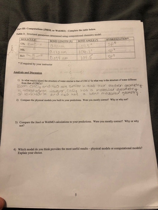 Part III: Computations (JMOL, or WebMo) Complete the | Chegg.com
