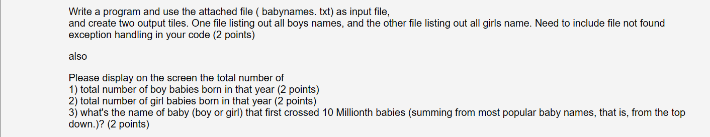 Solved How to do this in java? Babynames.txt file: 1 | Chegg.com