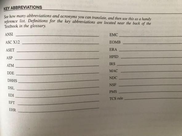 Solved KEY ABBREVIATIONS See how many abbreviations and | Chegg.com